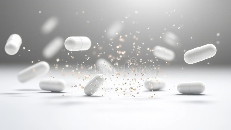 Dynamic Visual of Falling Capsules with Sparkling Powder Effect Stock ...