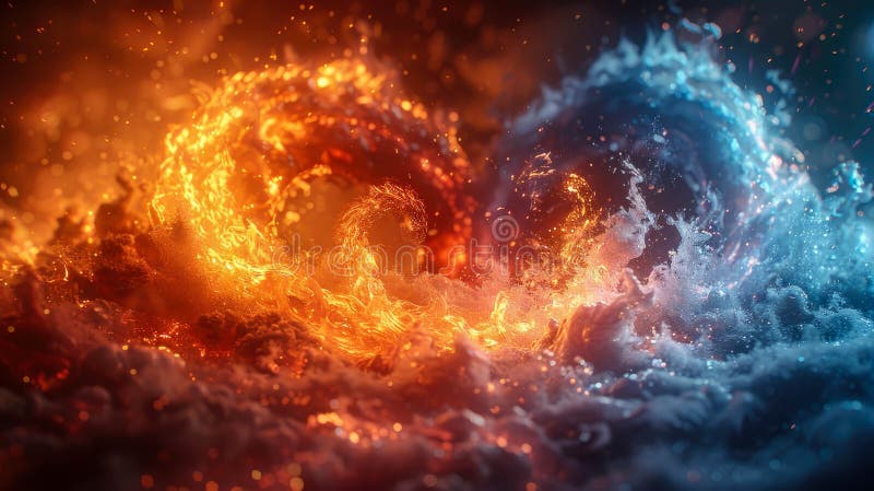 Dynamic Visual of Fire and Ice Elements Clashing, Creating a Vivid and ...