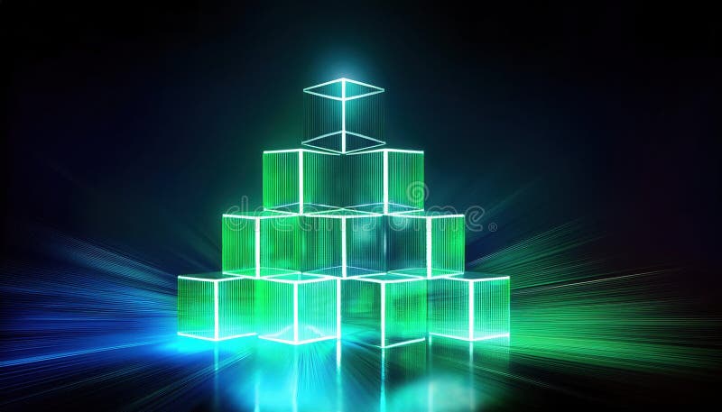 Dynamic Visual of Glowing Building Blocks Stacking Together, Symbolizing Low Code Programming ...