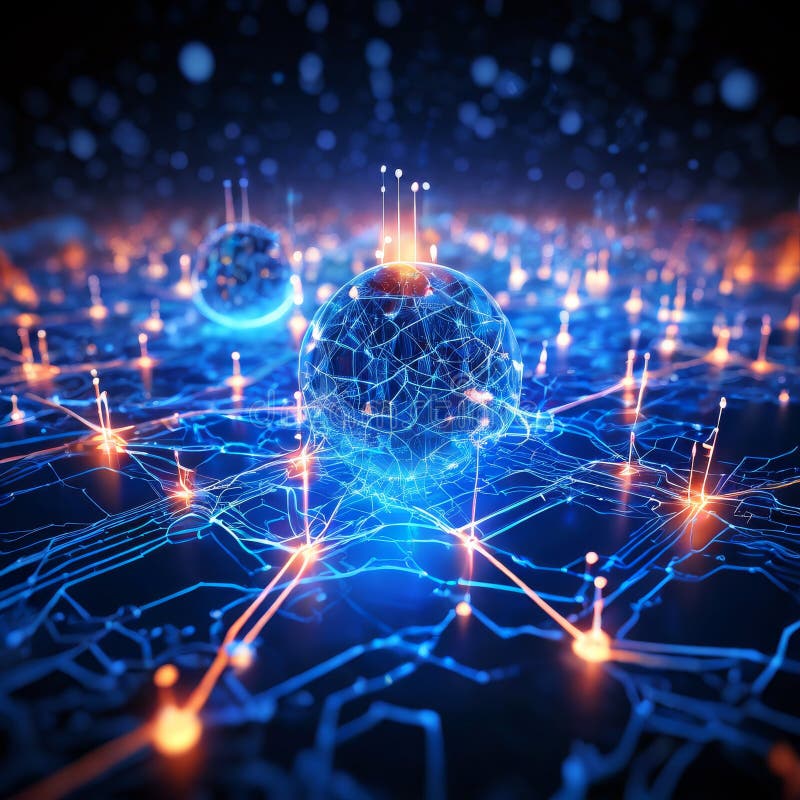 Network of Digital Connections and Glowing Nodes Stock Image - Image of ...