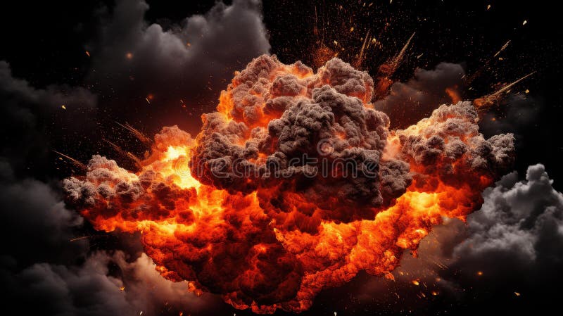 Dynamic Visual of a Realistic Fiery Explosion with Sparks and Black ...