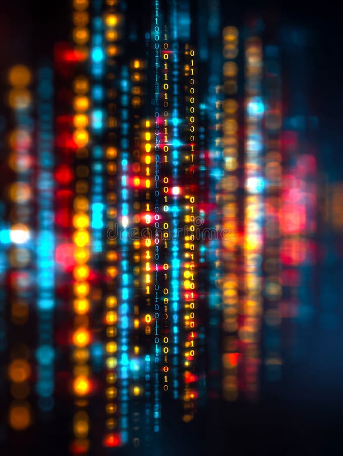 Dynamic Visual Representation of Digital Data and Binary Code in Vibrant Neon Lights Stock ...