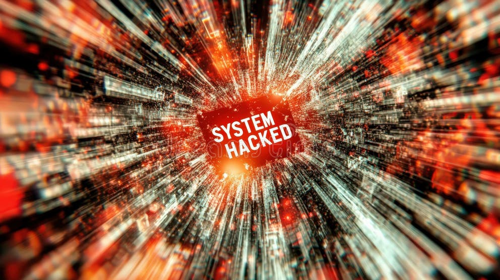 Digital Explosion with the Message SYSTEM HACKED in Bold Red Stock ...