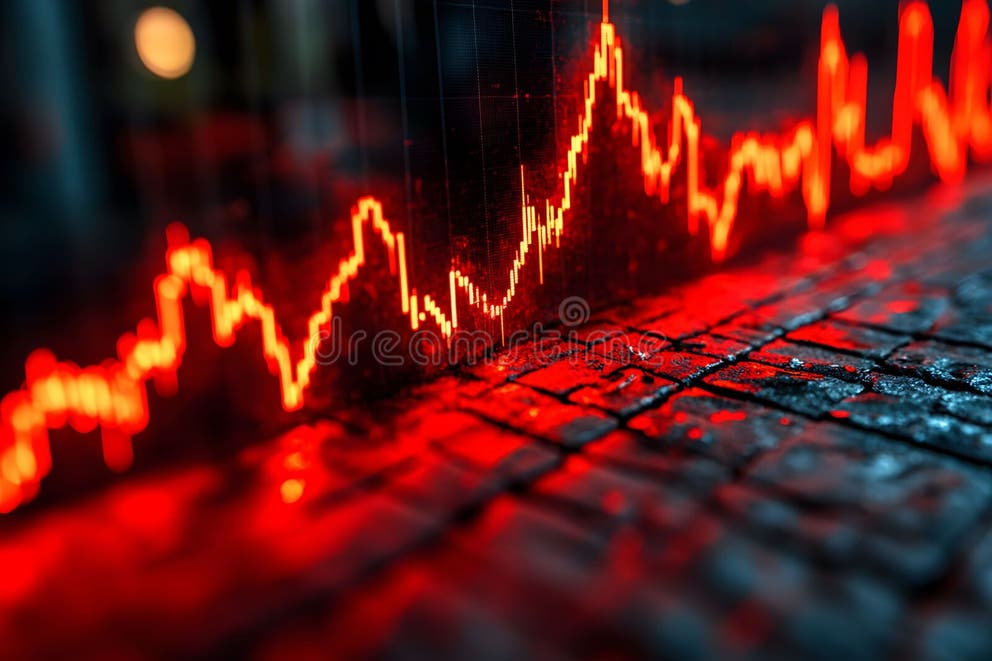 Financial Market Volatility Concept with Red Line Graph on Brick ...