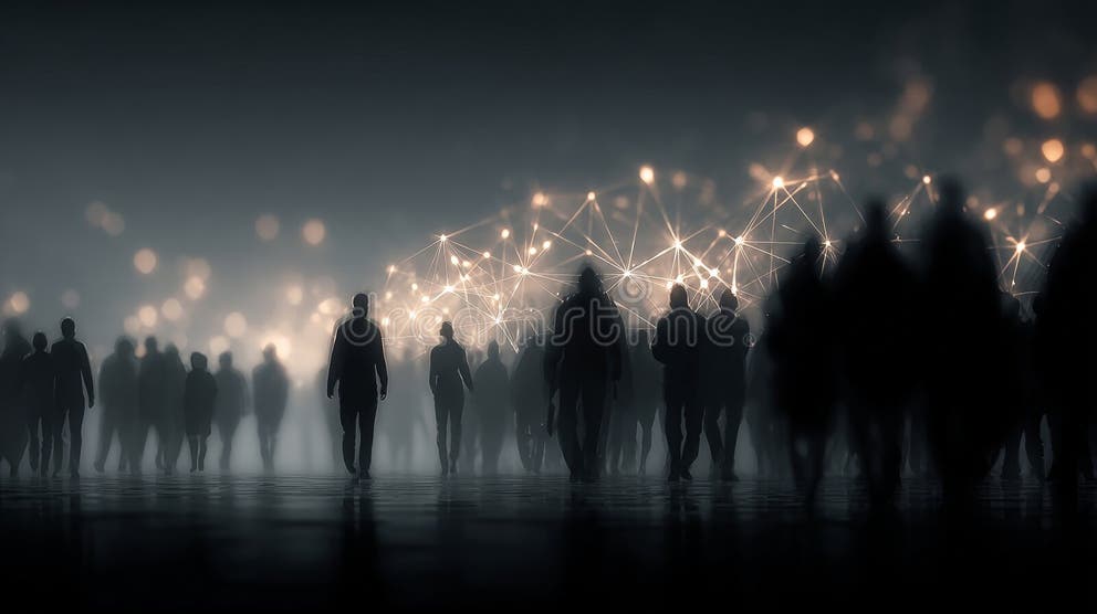 A Dynamic Visual Representation of a Large Crowd Interlinked by Glowing ...