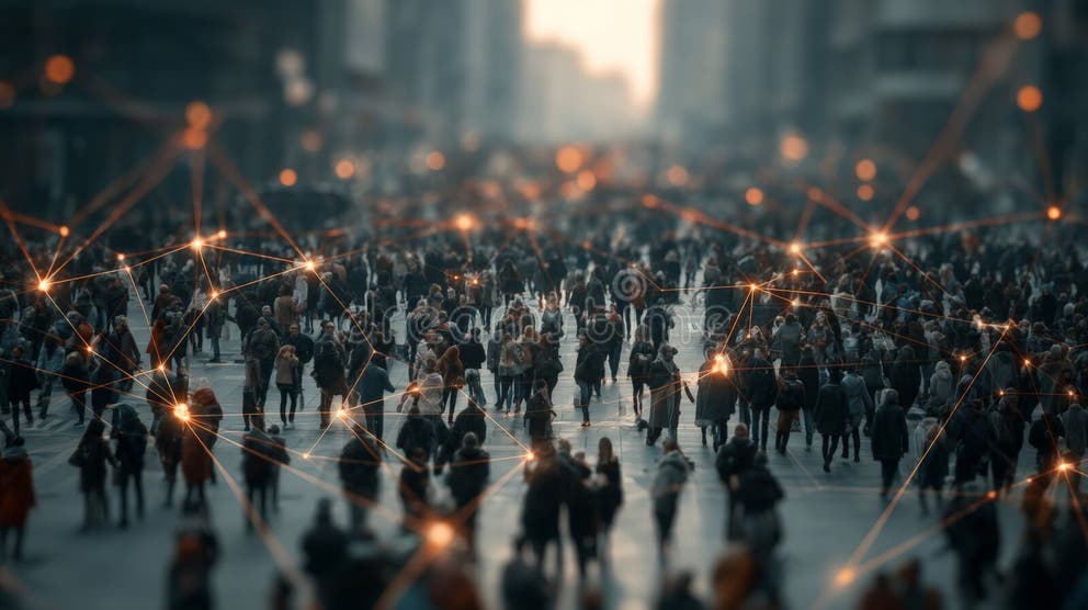 A Dynamic Visual Representation of a Large Crowd Interlinked by Glowing ...