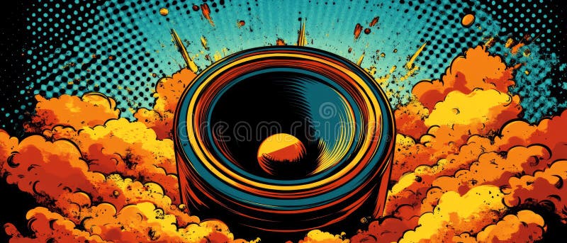 A Dynamic Visual Showcases a Large Speaker with Radiating Sound Waves ...