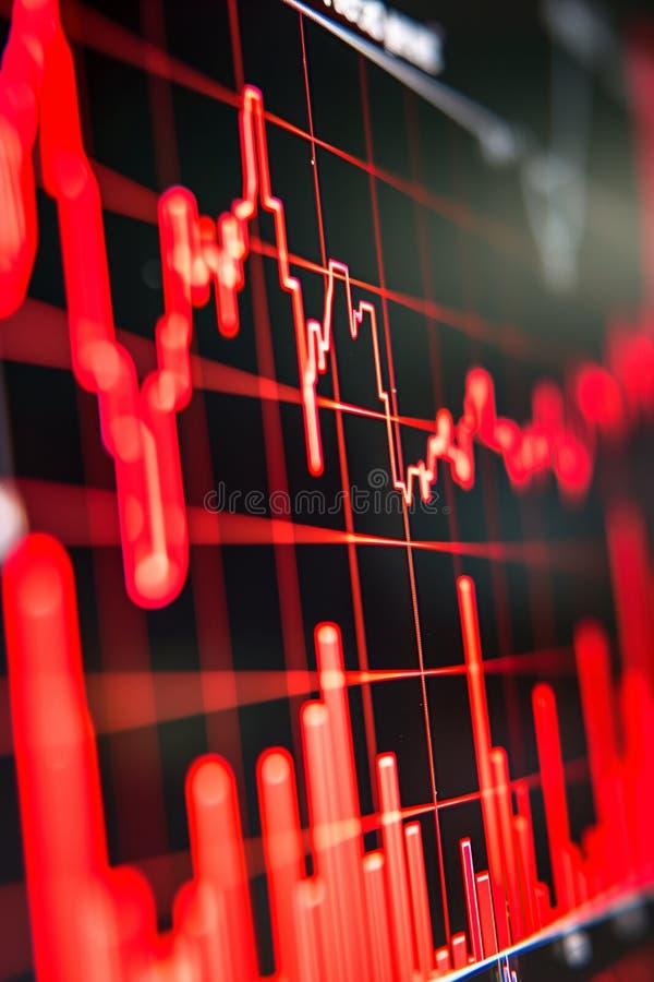Dynamic Visualization of a Declining Stock Market Graph in Red Tones ...