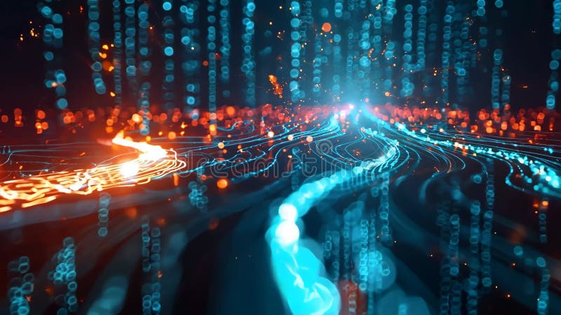 Dynamic Visualization Of Digital Data Flow Through Binary Streams Showcasing Cyber Security