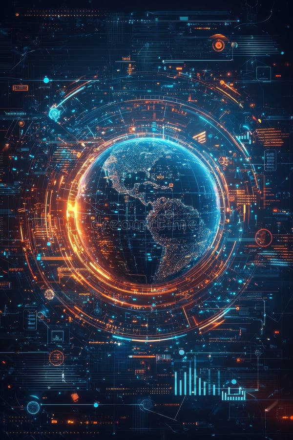 Futuristic Digital Representation of Earth with Technological Details ...