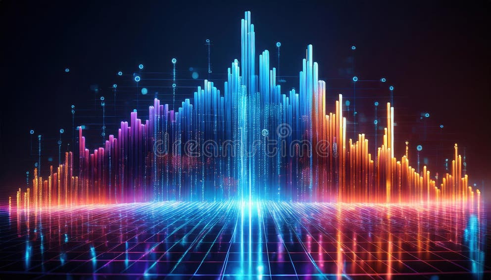 Dynamic Visualization of Glowing Bar Chart with Binary Code Cascading Stock Illustration ...