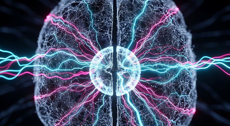 Vibrant Brain Energy Concept with Electric Neural Pathways and Plasma Ball Effect Displaying ...