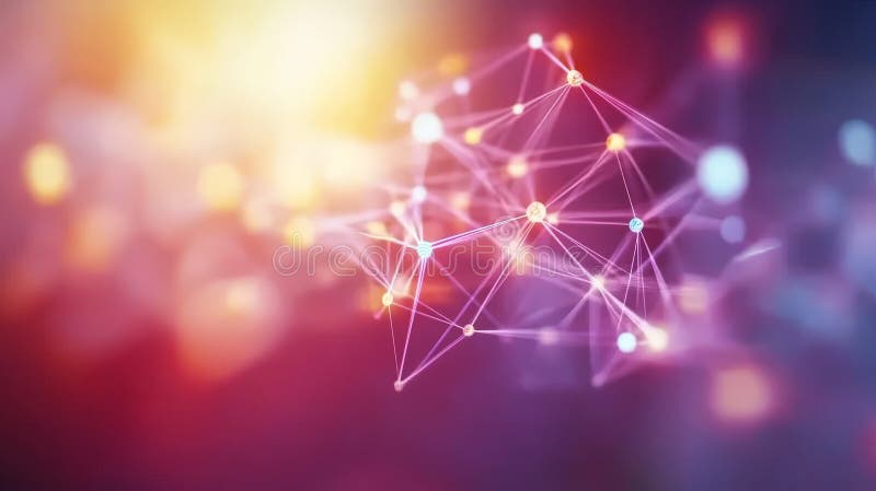 Dynamic Visualization Of Interconnected Nodes And Data Links In A Vivid Abstract Style