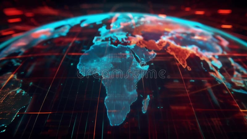 A Dynamic Visualization of a World Map in Blue and Red Hues on a Black ...