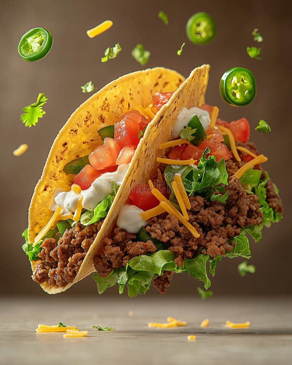 Floating Deconstructed Taco with Exploding Ingredients Stock ...