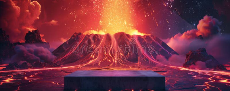 Dynamic Volcanic Eruption Under a Starry Sky with a Central Concrete ...