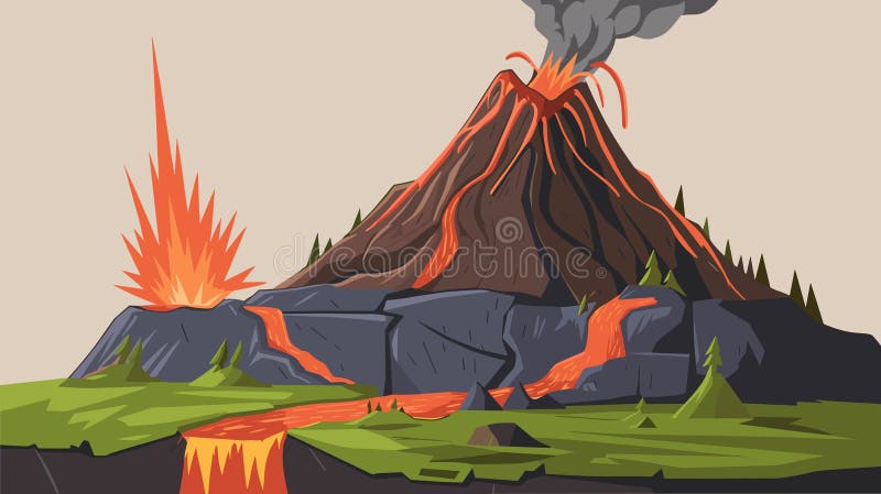 Dynamic Volcano Eruption Illustration with Lava and Smoke Stock Vector ...