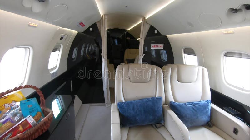 Luxury Private Jet Cabin Interior Stock Footage - Video of private ...