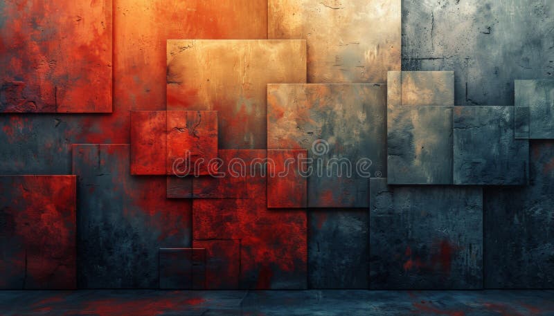 Abstract Geometric Wall Installation Featuring Red and Blue Tones Stock ...