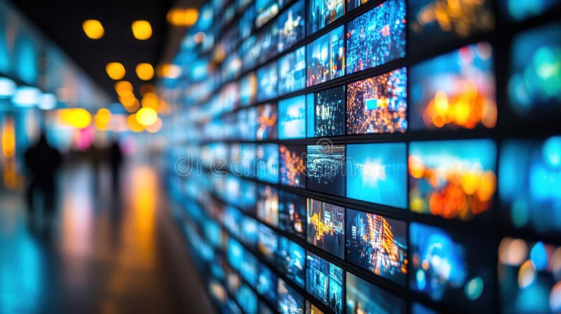 A Dynamic Wall of Televisions Displays Various Images of Pedestrians ...