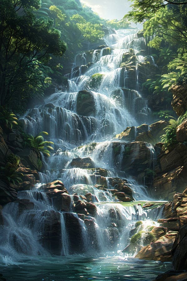 Dynamic Wallpapers with Cascading Waterfalls Stock Photo - Image of ...