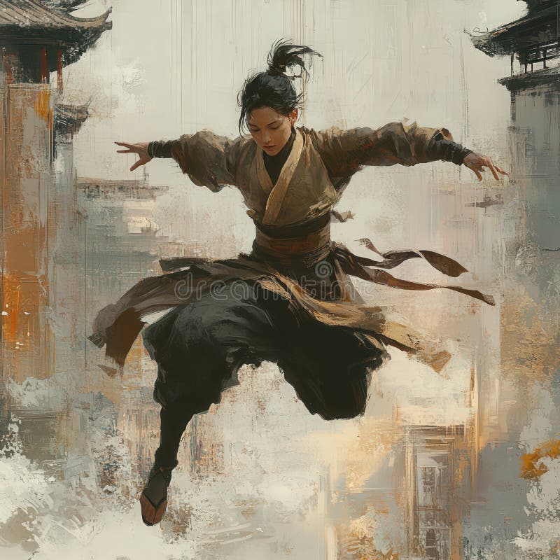 A Dynamic Warrior Leaps through Air, Capturing the Essence of Movement ...
