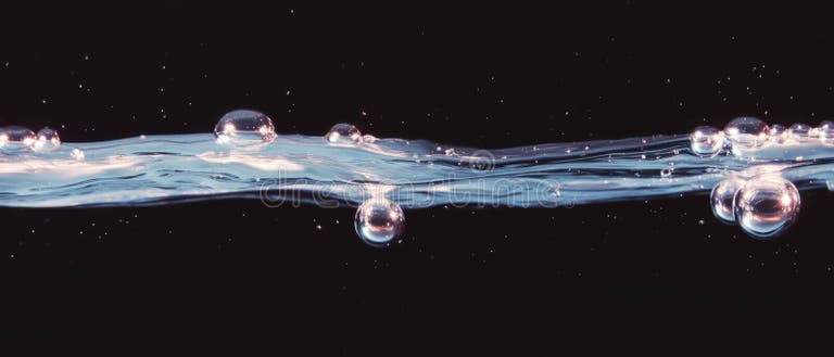 Dynamic Water Bubbles in Motion Create a Flowing Effect Against a Black ...