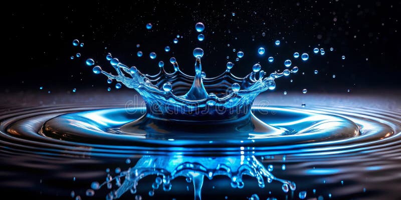 Dynamic Water Drop Impact a Stunning Blue Crown of Splashes and Ripples ...