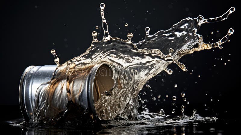 Dynamic water drops on can stock illustration. Illustration of cascade ...
