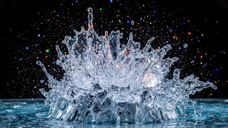 Dynamic Water Explosion Captured in Vibrant Light Flashes Stock ...