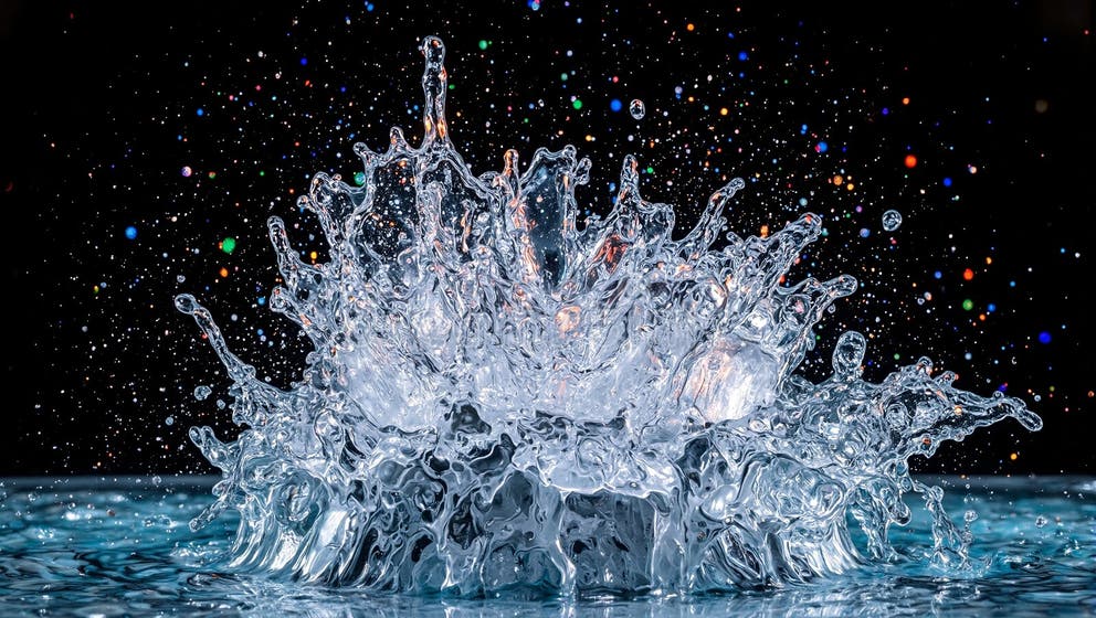 Dynamic Water Explosion Captured in Vibrant Light Flashes Stock ...