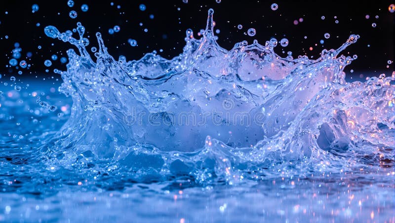 Dynamic Water Explosion Captured in Vibrant Light Flashes Stock ...