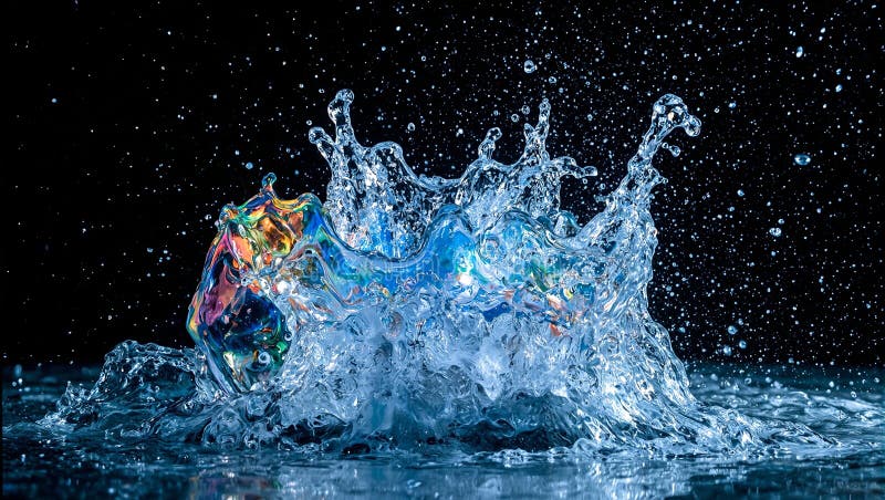 Dynamic Water Explosion Captured in Vibrant Light Flashes Stock ...