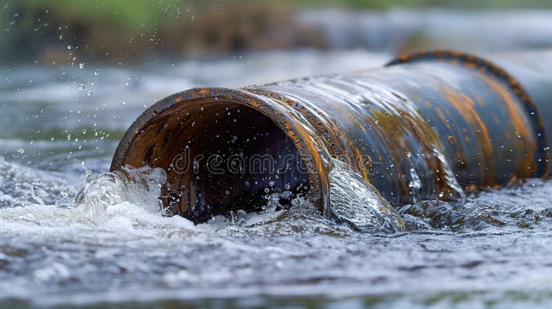 Dynamic Water Flow in Pipeline at Sunset. Generative Ai Stock ...
