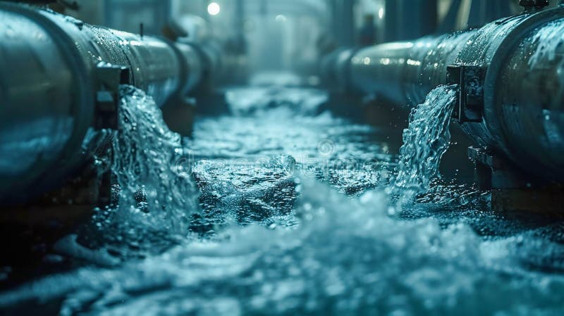 Dynamic Water Flow in Pipeline at Sunset. Generative Ai Stock ...