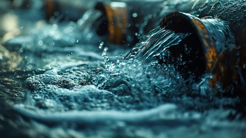 Dynamic Water Flow in Pipeline at Sunset. Generative Ai Stock ...