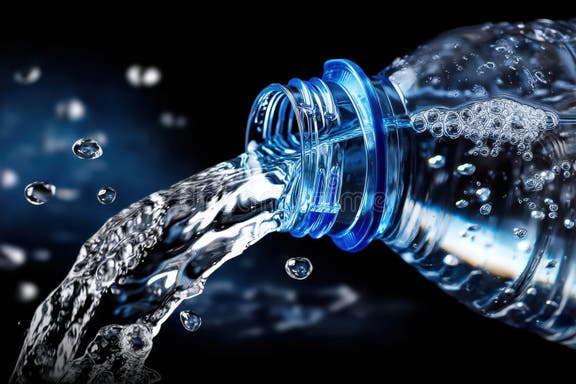 Dynamic Water Flow from a Plastic Bottle Under Studio Lighting at Night ...