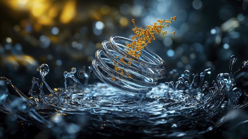 Dynamic Water Interaction with Expanding Coils Abstract Art Liquid ...