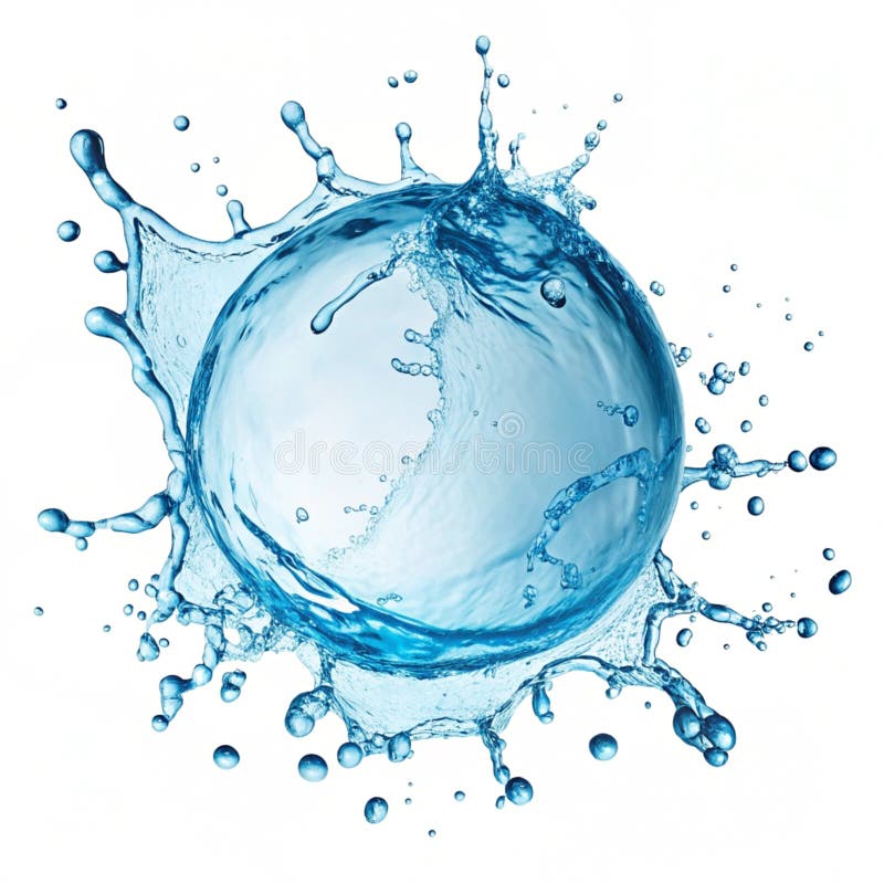 Water Logo with a Water Sphere and Splashes of Blue Isolated on White ...