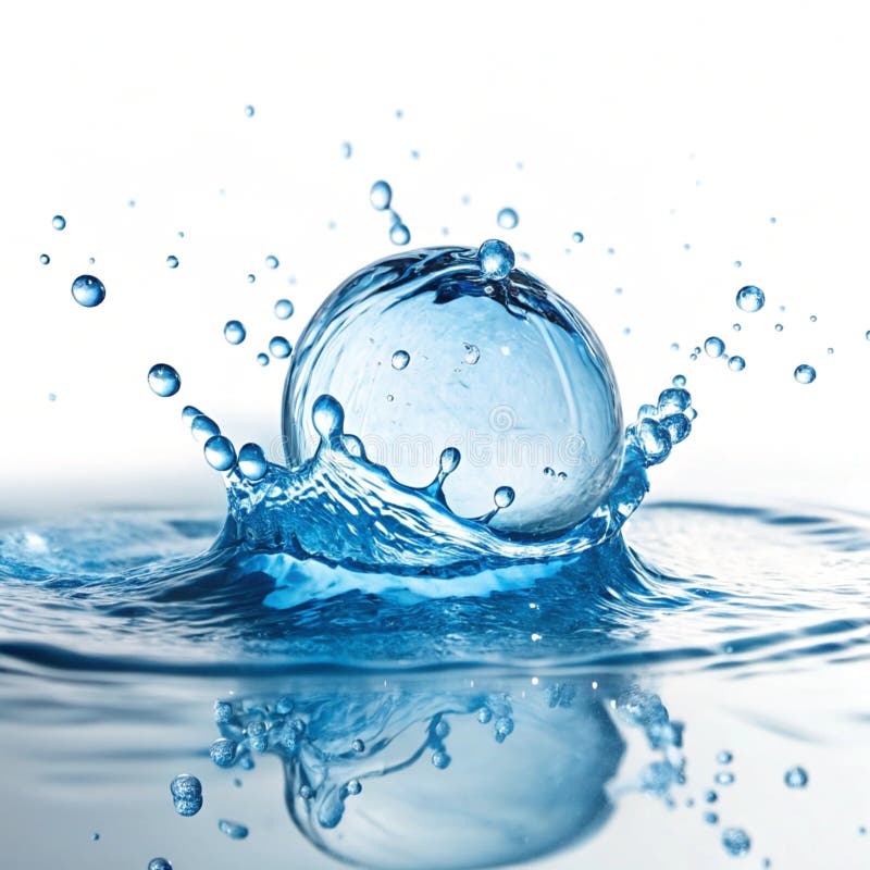 Water Logo with a Water Sphere and Splashes of Blue Isolated on White ...