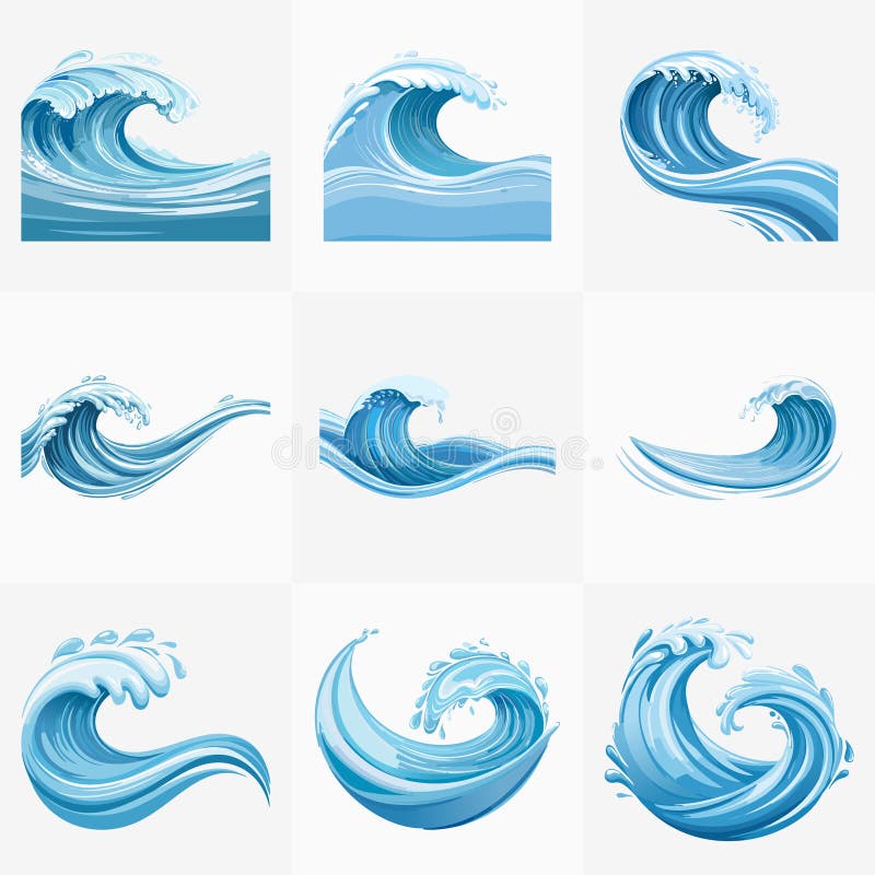 Dynamic Water Movement Vector Art Set Varied Styles of Blue Waves ...