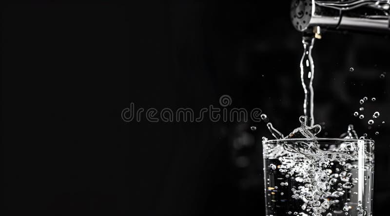Dynamic Water Pouring into Glass in High Contrast. Generative Ai Stock ...