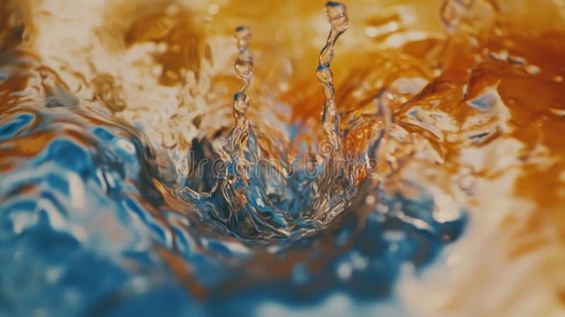Dynamic Water Splash with Abstract Blue and Orange Background in a ...