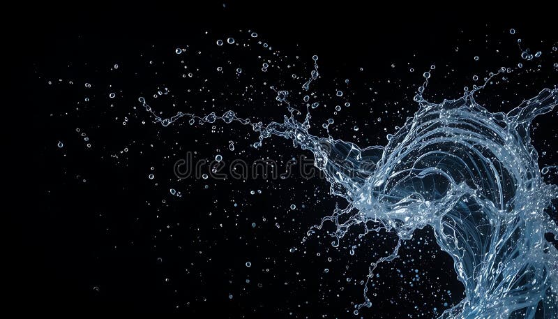 Dynamic Water Splash, Black Background, Right Side Burst, High ...