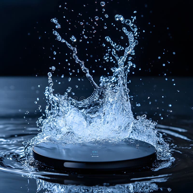 Dynamic Water Splash on Dark Circular Object Stock Illustration ...
