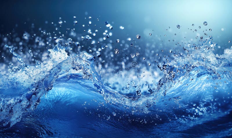 Dynamic Water Splash with Droplets Creating a Mesmerizing Blue Wave ...