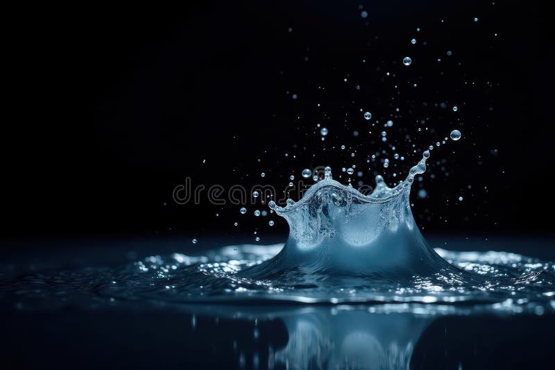 Dynamic Water Splash, Droplets Scattering on Black Backdrop, Abstract ...