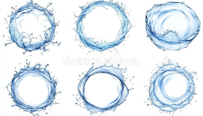 Dynamic Water Splash Effects Captured Across Six Distinct Circular ...