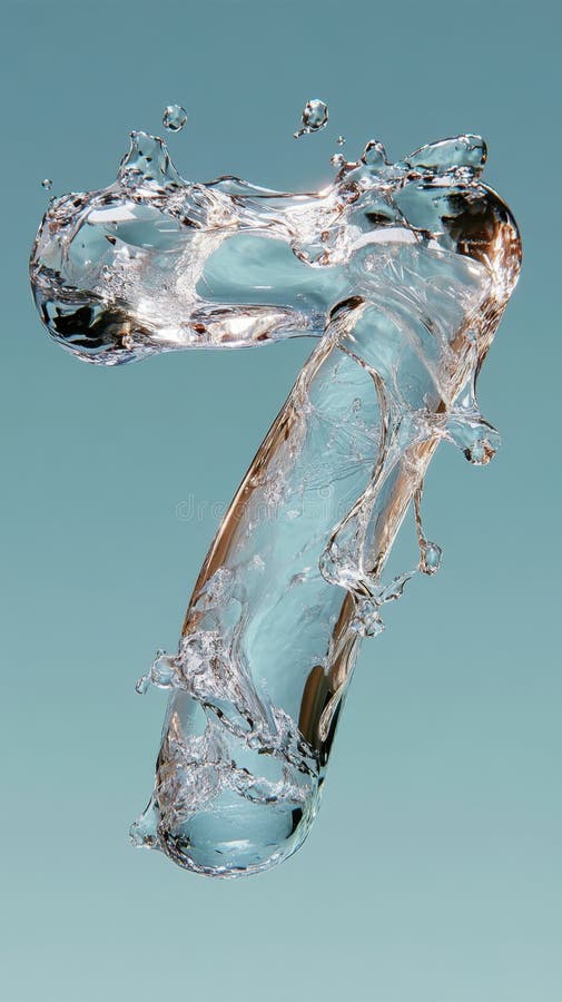 Dynamic Water Splash Forming Number Seven Against Blue Background Stock ...