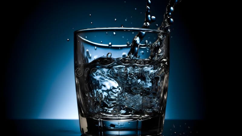 Dynamic Water Splash in Glass with Dark Blue Background Stock ...